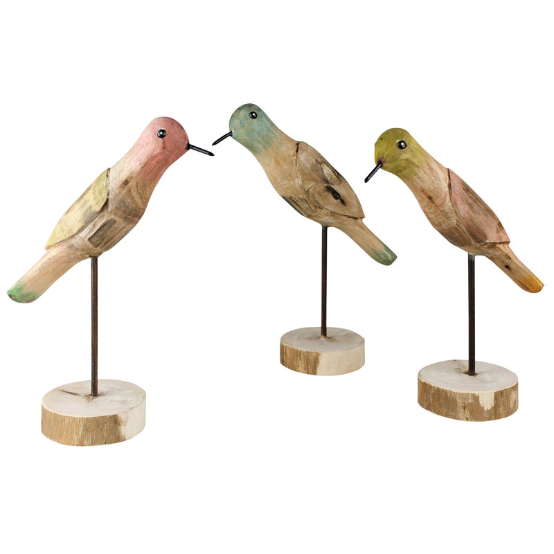 Red Barrel Studio Marrell Wood Parakeets 3 Piece Set | Wayfair